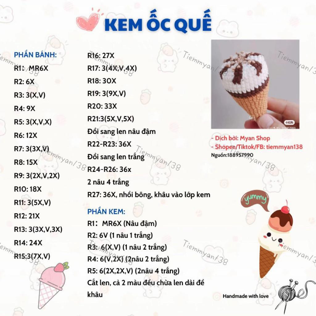 Chart móc len Kem ốc quế (Ice Cream Cone) - Hướng dẫn chi tiết từng ...