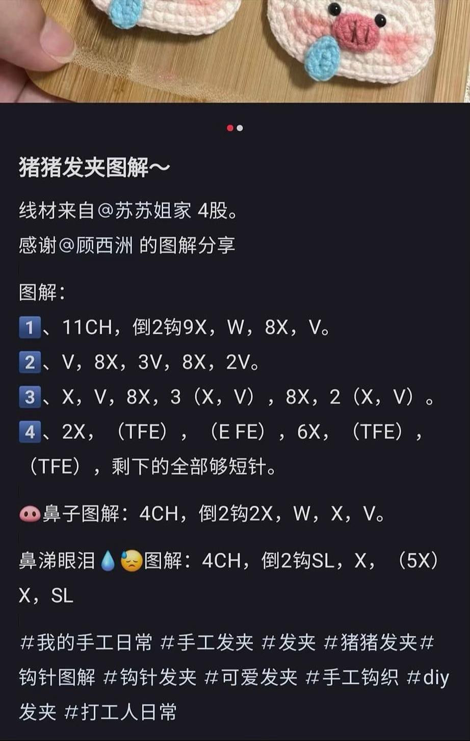 Crochet Pig Hair Clip Pattern Chart with Crying Expression and ...