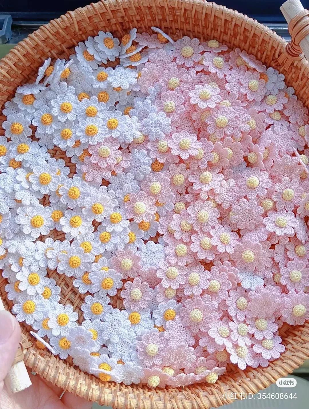 Handmade Pastel Crochet Daisy Flowers and Hand-drawn Pattern Chart ...