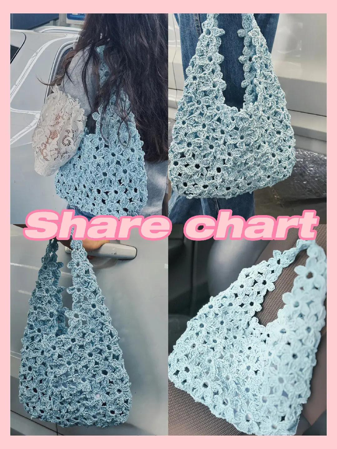 Light Blue Granny Flower Crochet Tote Bag Pattern and Tutorial | HandmadeV