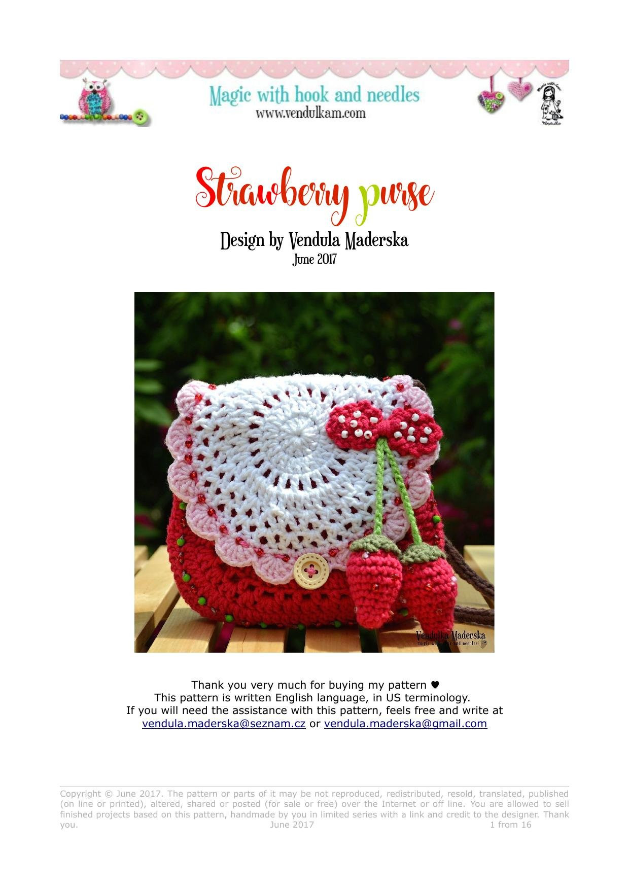 Strawberry purse crochet pattern by Vendula Maderska, red and white bag ...