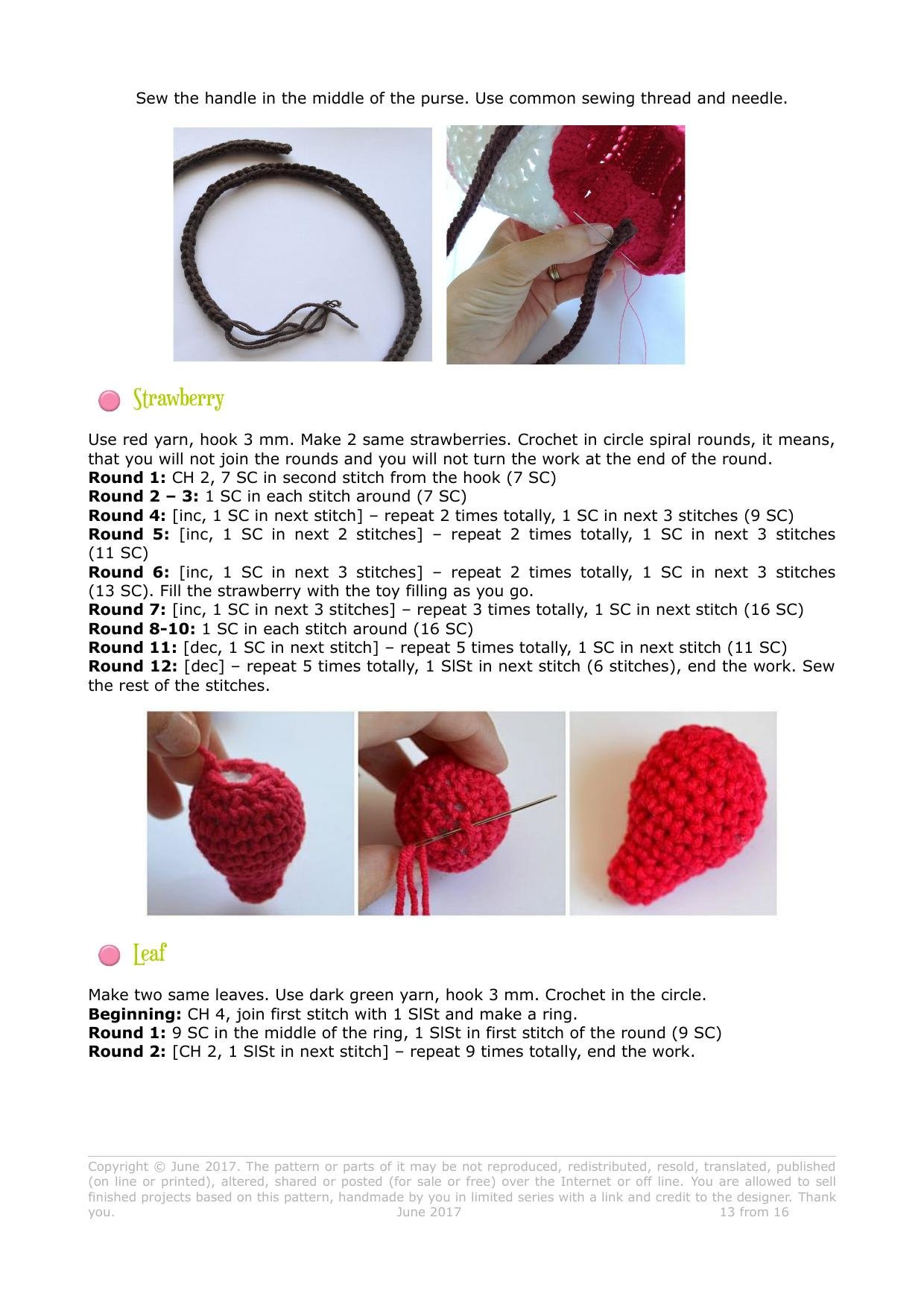 Strawberry purse crochet pattern by Vendula Maderska, red and white bag ...