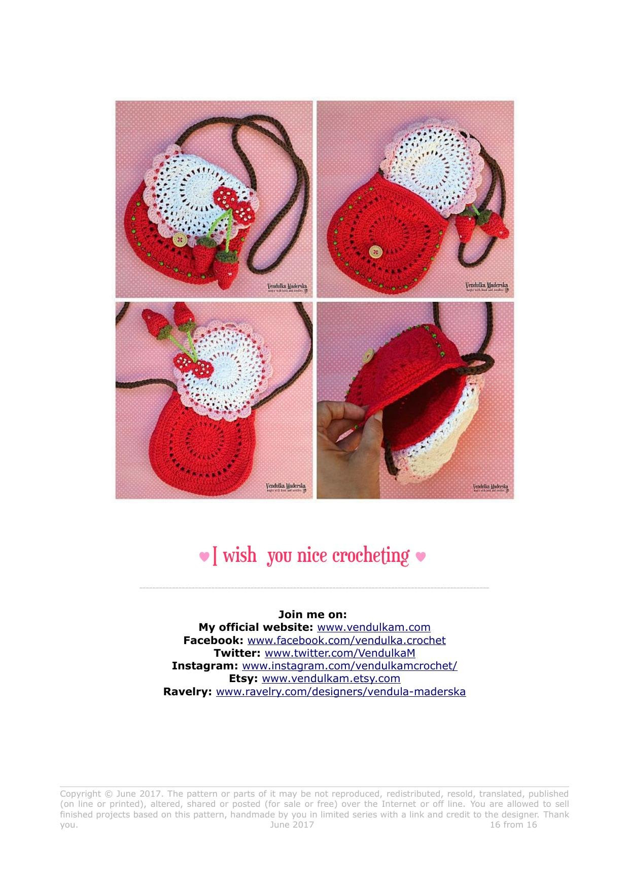 Strawberry purse crochet pattern by Vendula Maderska, red and white bag ...