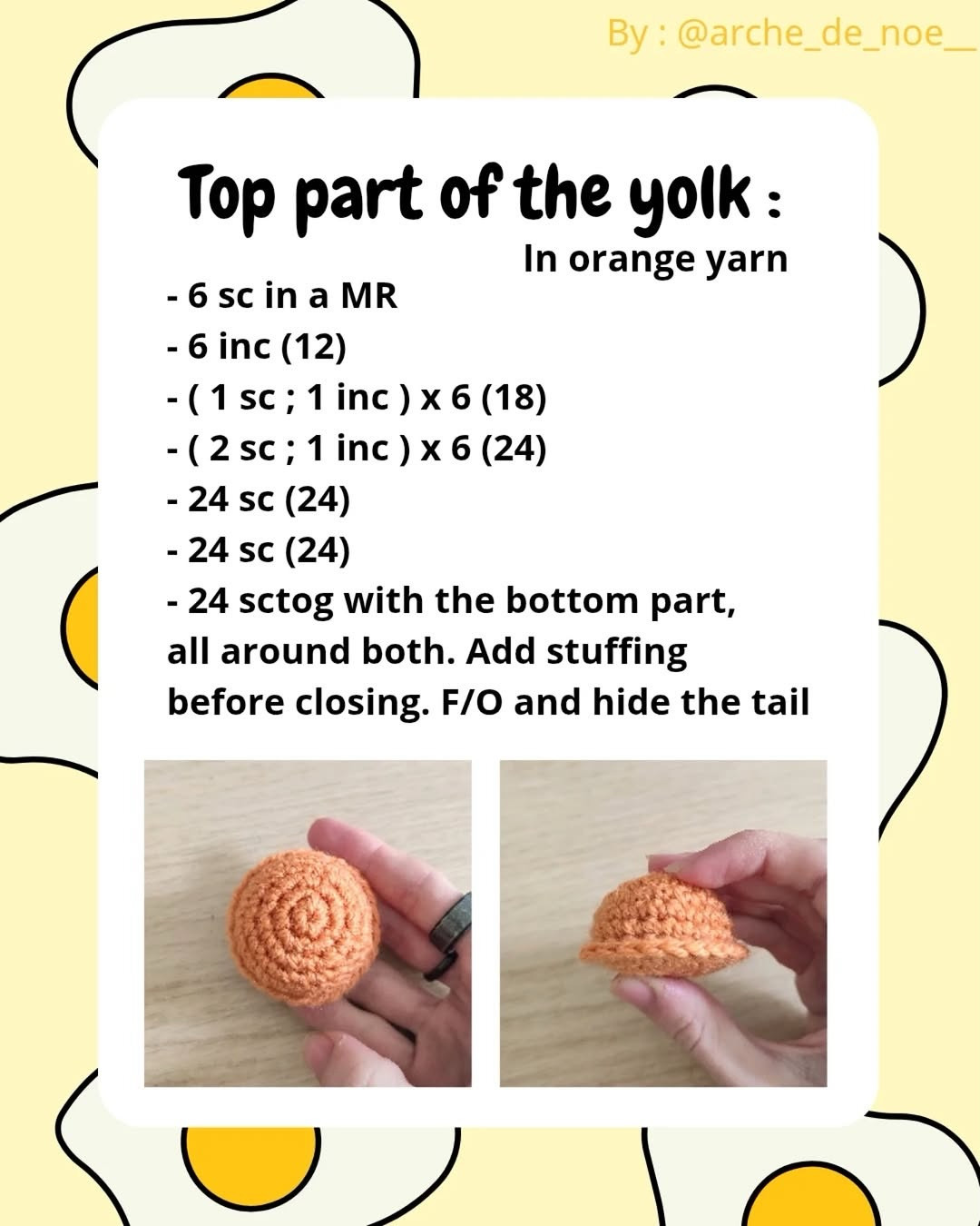 Free Crochet Pattern: Fried Egg Amigurumi - Step-by-Step Guide with ...