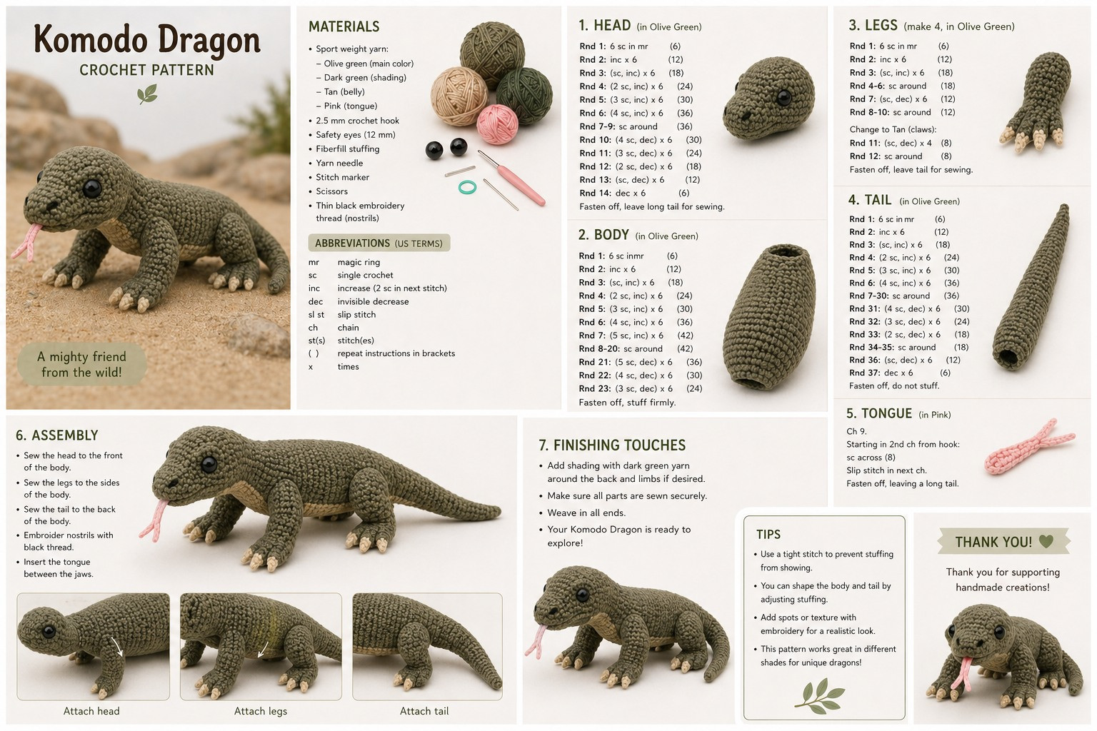 Komodo Dragon Crochet Pattern: Complete Amigurumi Tutorial with ...