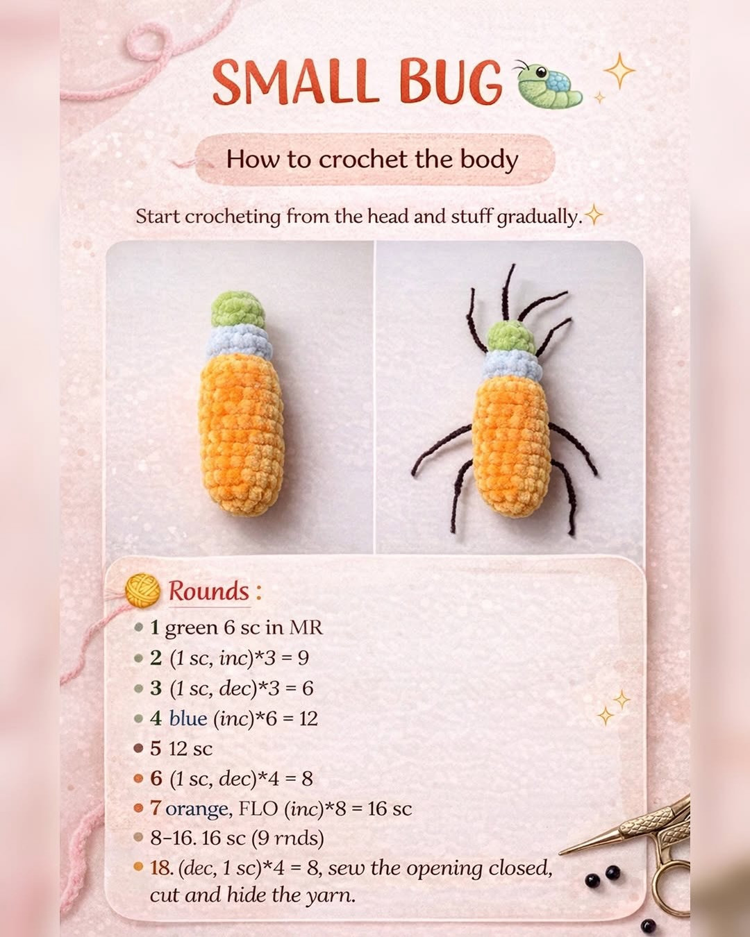 Small Bug free mini crochet pattern: cute amigurumi bug with pink wings ...